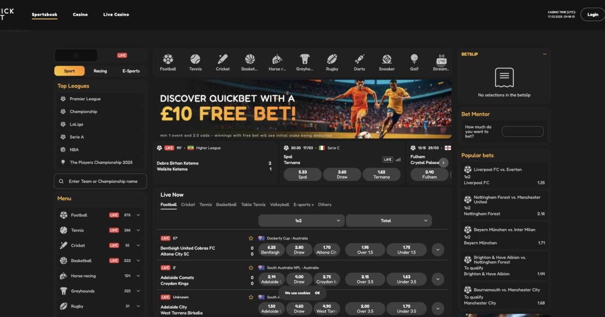 Quickbet Sign Up Offer (£10 Free Bet/up to £100 Casino Bonus)